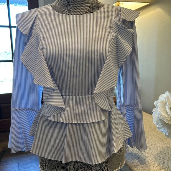 BCBGMaxAzria | Tops | Bcbg Maxazria Peplum Blue Combo Blouse | Poshmark